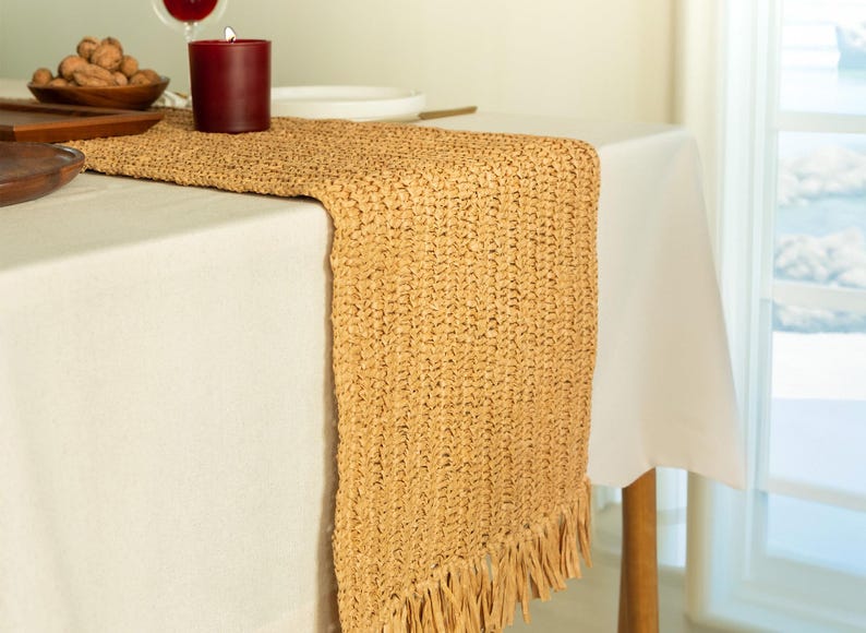 Handmade Raffia Table Runner, Crochet Table Runner, Coffee Table Runner ...