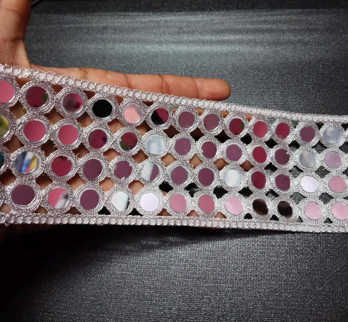 Mirror Work Border: Silver Scalloped Zari Trim - 3 Inch - Etsy