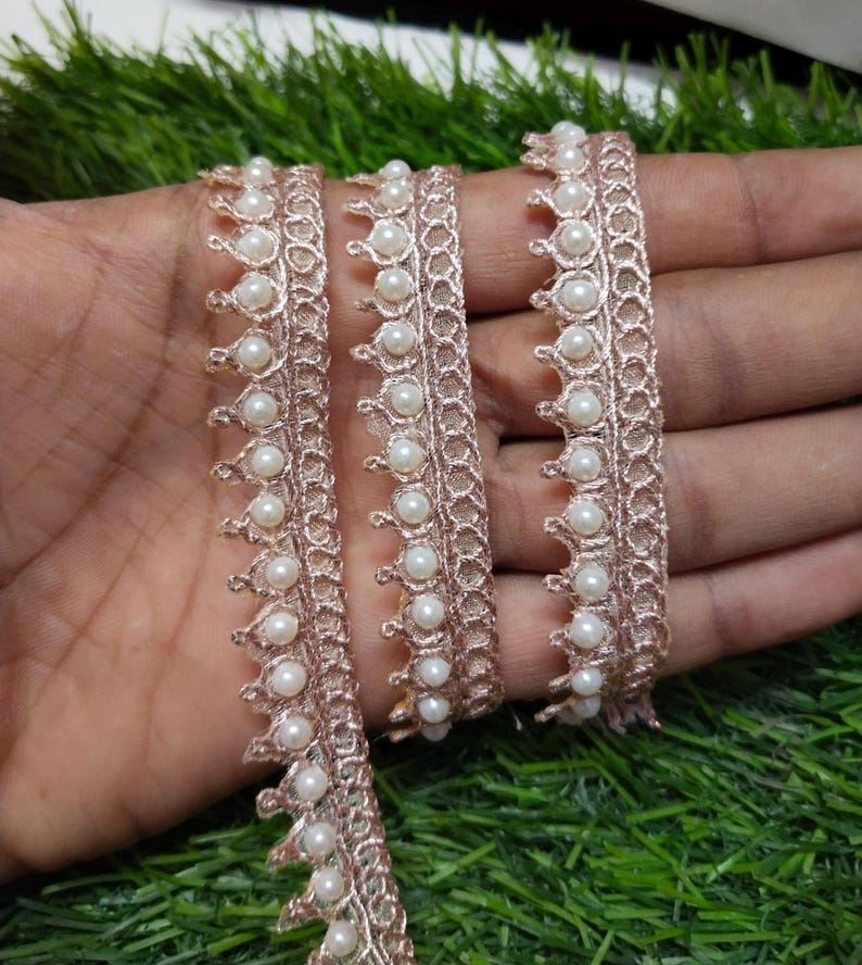 Rose Gold Pearl Scallop Lace Trim: Indian Zari Sewing Craft (9 Yards ...