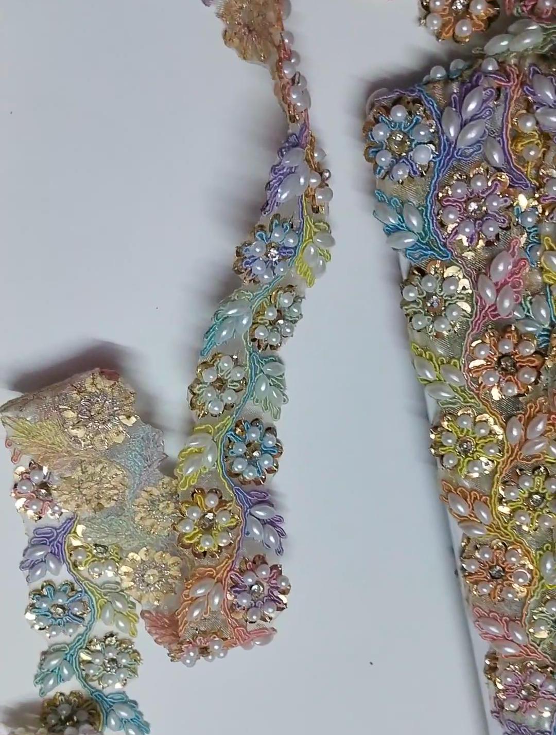 Pearl Crystal Embroidered Lace: Indian Zari Scallop Trim (1 Inch) - Etsy