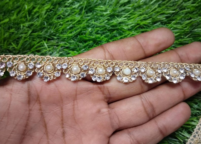 9 Yards - Golden Sequin & Zari Trim Lace, Dupatta Saree Suit Border Lace, Indian Embroidered ...