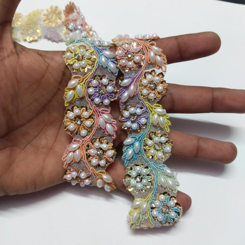 Pearl Crystal Embroidered Lace: Indian Zari Scallop Trim (1 Inch) - Etsy