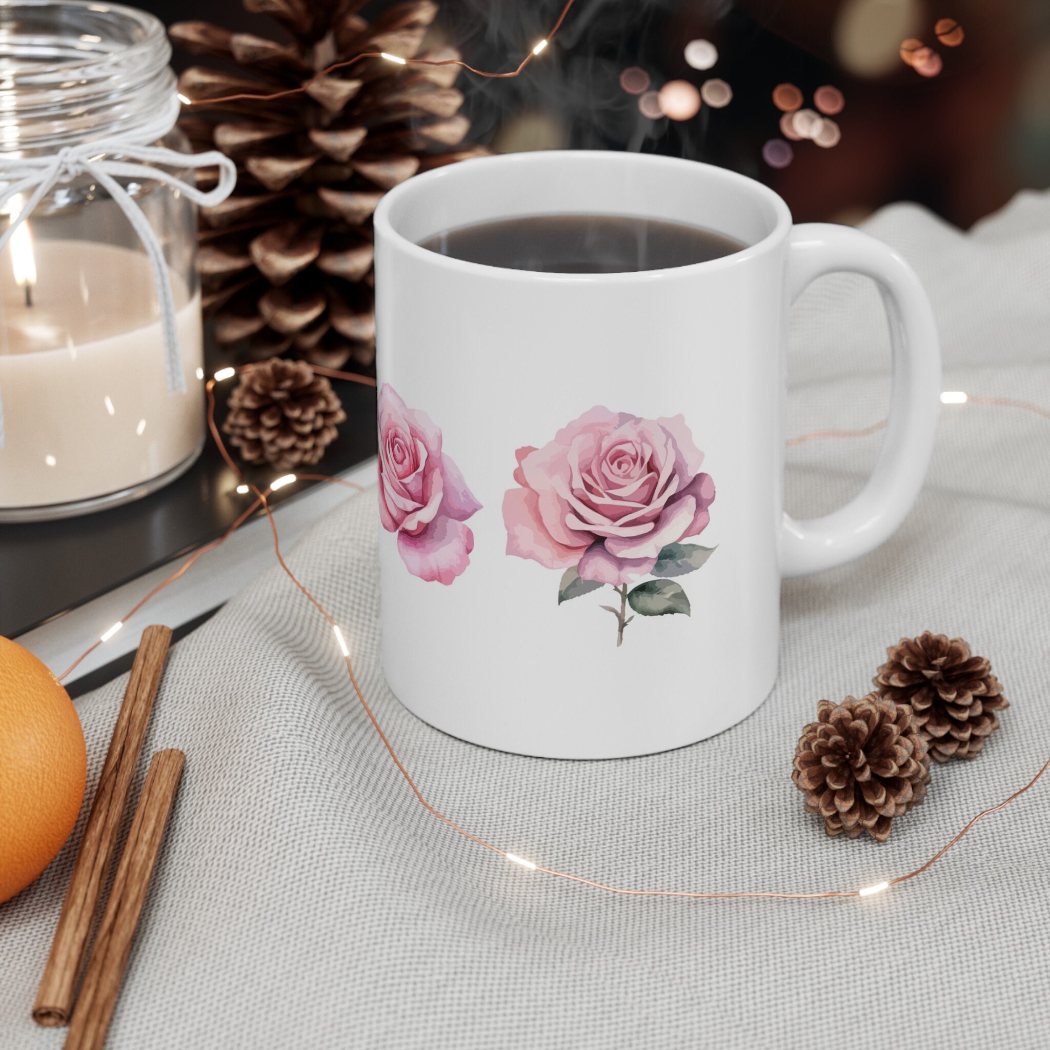 Pink Roses Coffee Mug Coffee Mug With Roses - Etsy