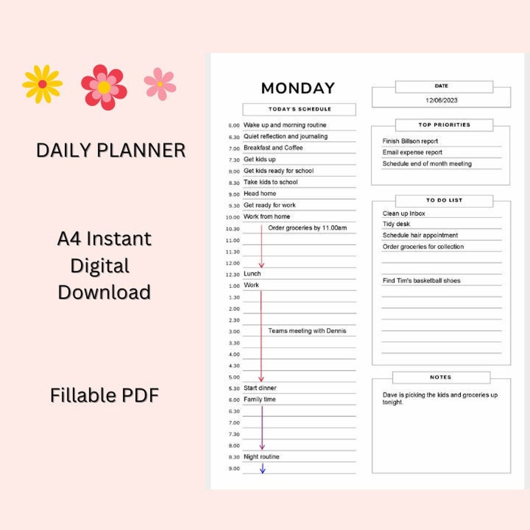 Editable Daily Planner | Printable, Digital | Daily Planner | Work ...