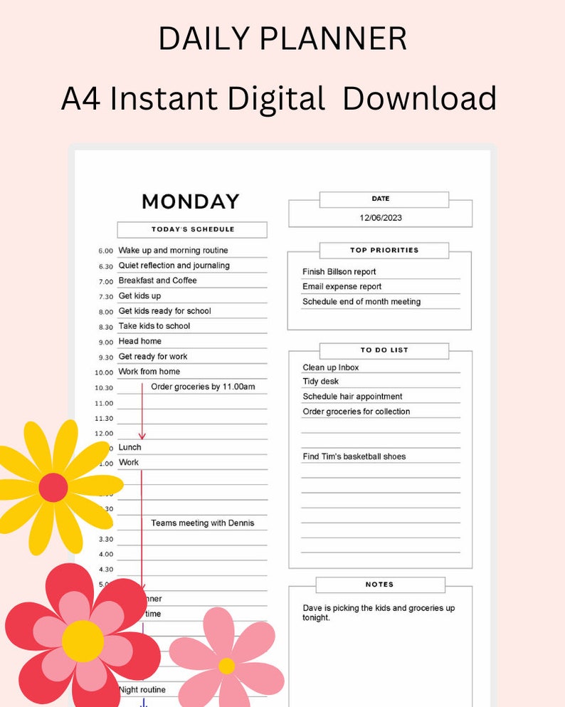 Editable Daily Planner Printable, Digital Daily Planner Work Planner ...