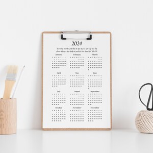 Printable 2024 Yearly Wall Calendar W/ Bible Verses 2024 Minimalistic ...