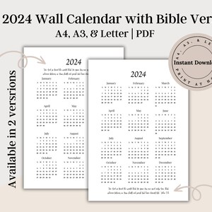 Printable 2024 Yearly Wall Calendar W/ Bible Verses 2024 Minimalistic ...