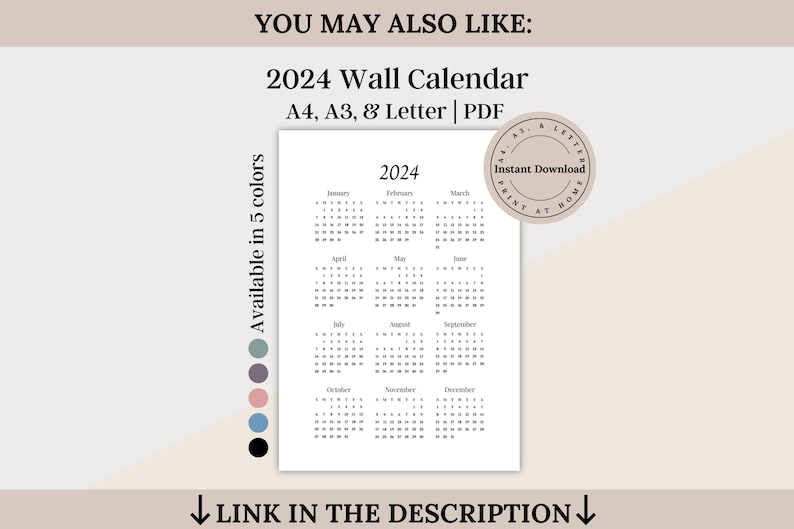 Printable 2024 Yearly Wall Calendar W/ Bible Verses 2024 Minimalistic ...
