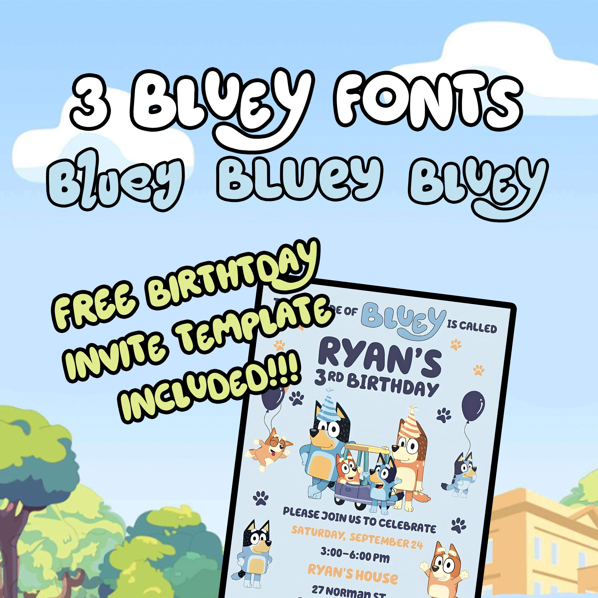 3 Bluey Fonts Birthday Font, Invitation Font, Digital Font, Cricut Font ...