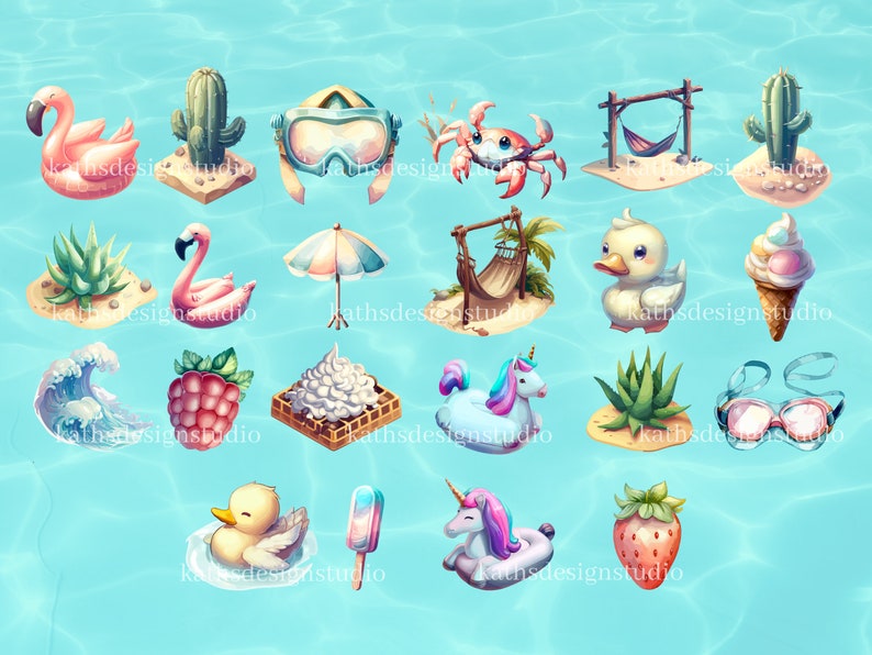 Watercolor Summer Clipart Ice Cream Flip Flops Tropical - Etsy