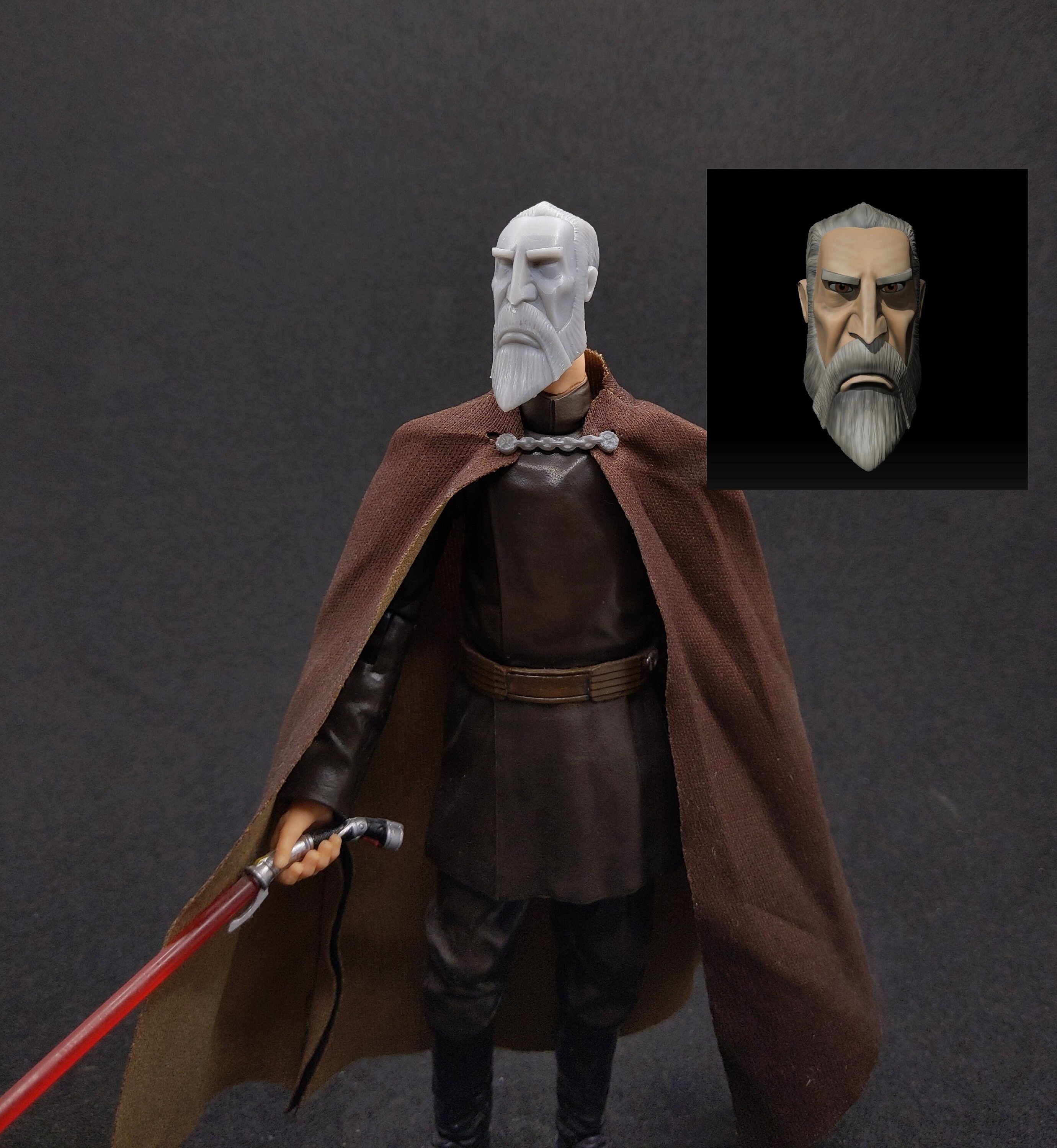 1 12 18 6 Count Dooku Clone Wars Animated style Non painted Headsculpt Star Wars Black Series