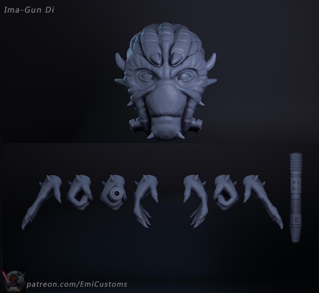 1:12/18/6 Jedi Master Ima Gun Di Headsculpt + Hand Set 3D Printed ...