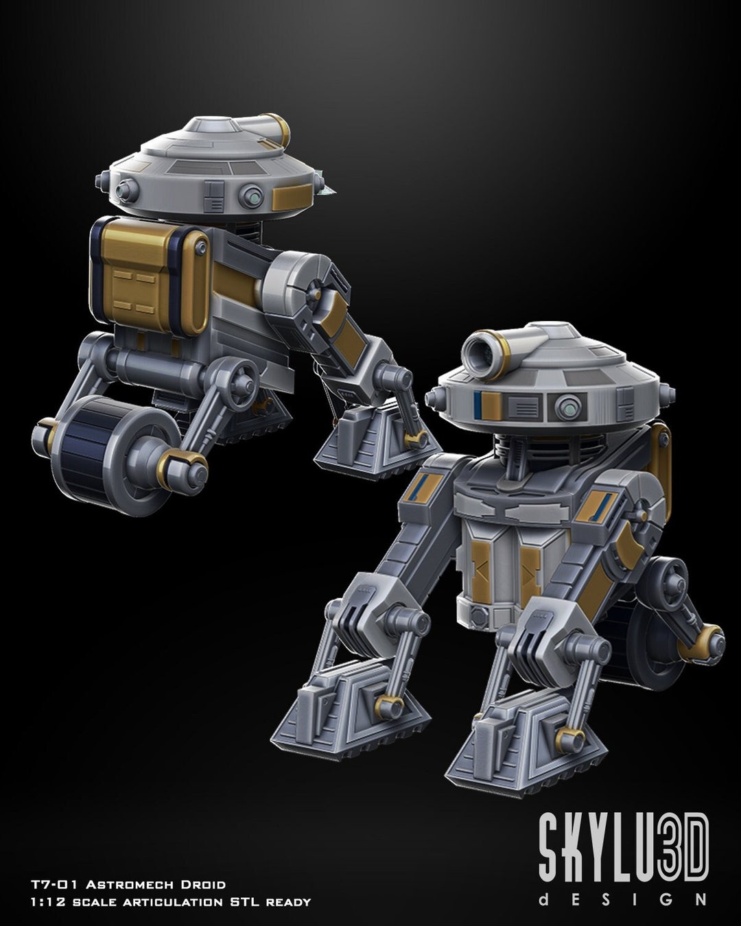 1:18/12/6 T7-01 Astromech Droid Unpainted 3D Printed Star Wars Black ...