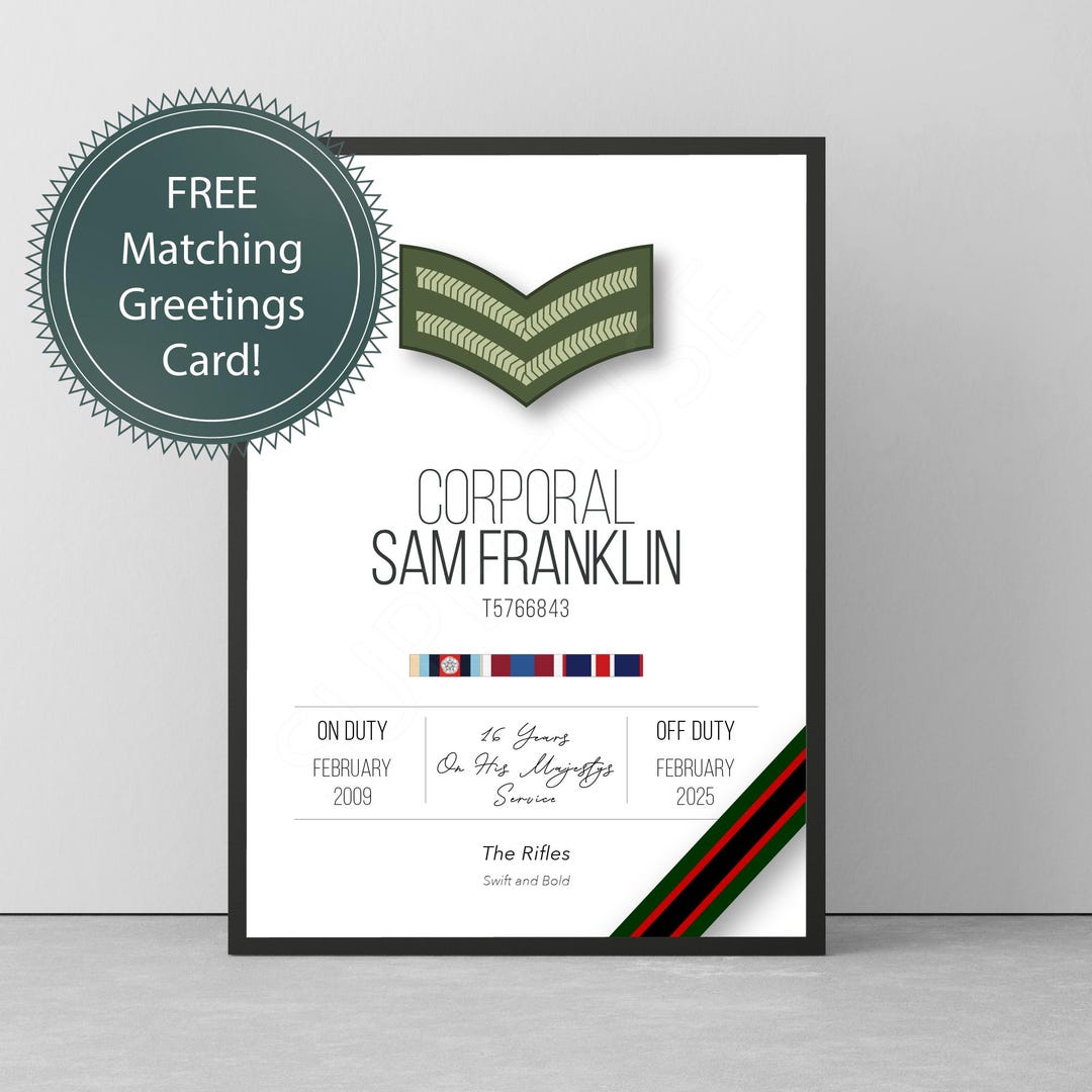 Personalised British Army NCO Promotion / Retirement Gift Print With ...
