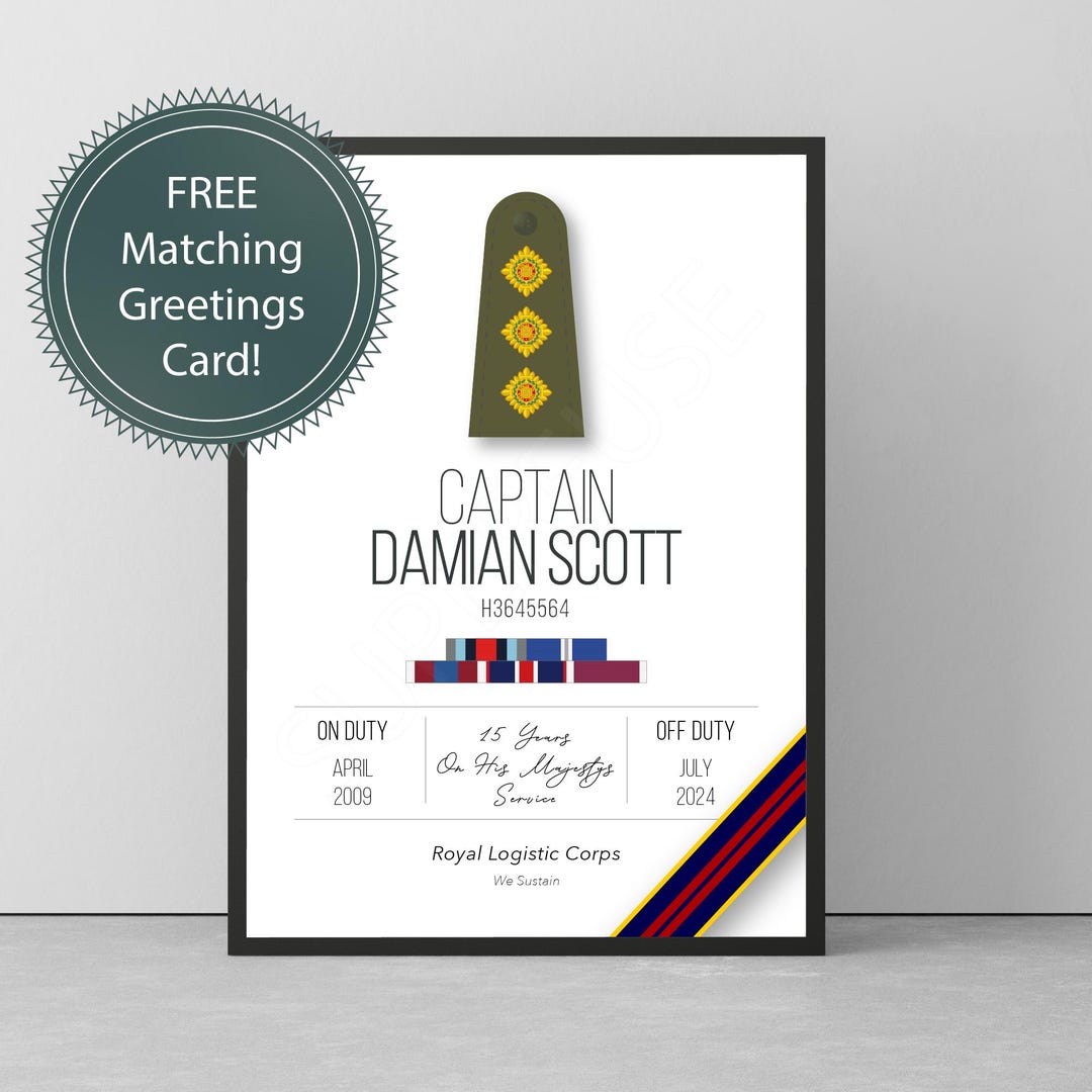 Personalised British Army Officer Career Print With Medals and Service ...