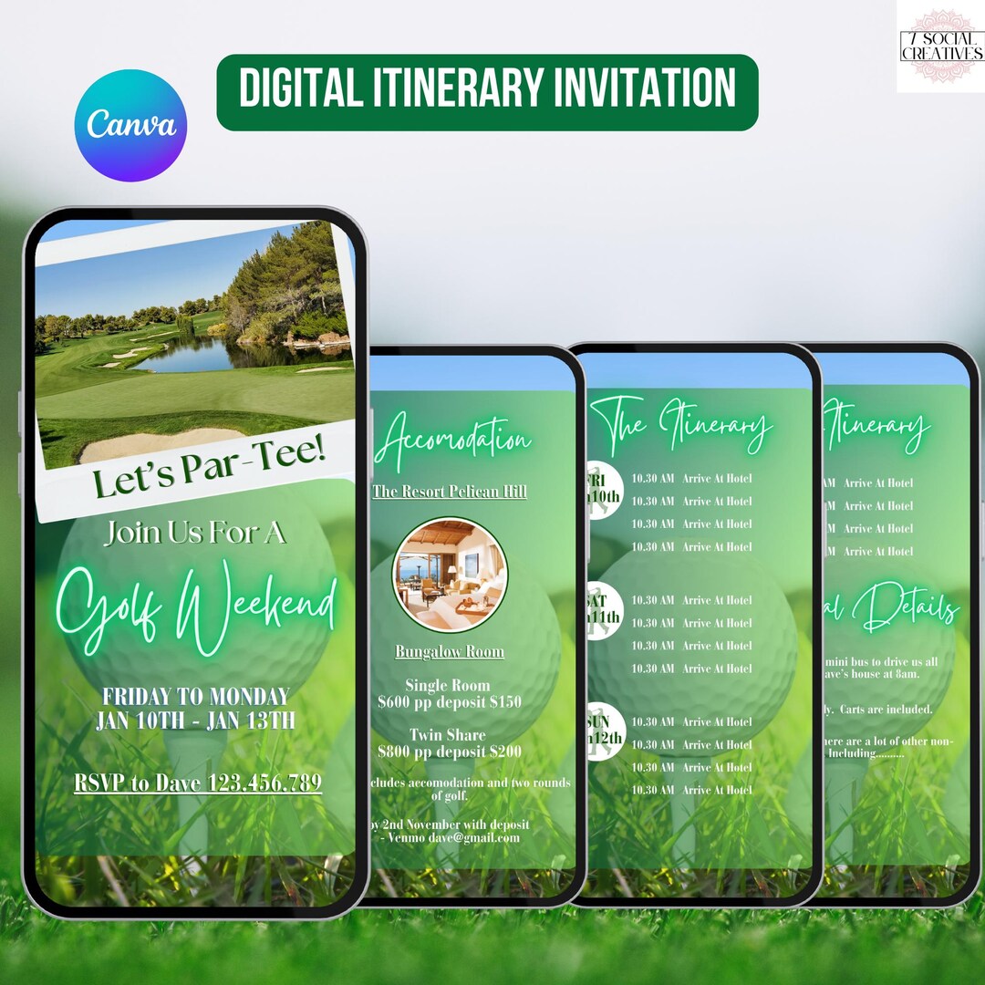 Golf Weekend Itinerary Invitation. Digital Men or Womens Golfing Trip ...