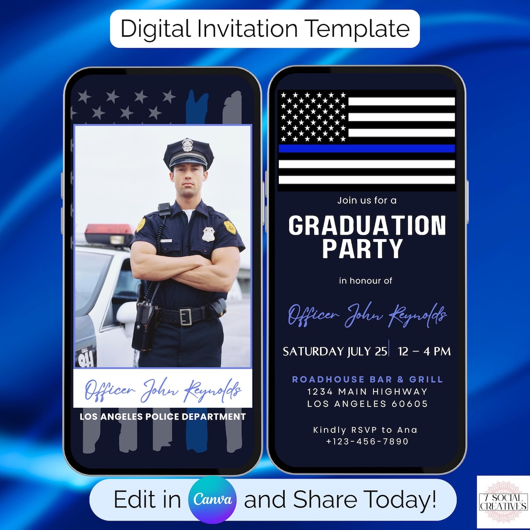 Police Graduation Invitation.digital Animated Police Academy Graduate ...