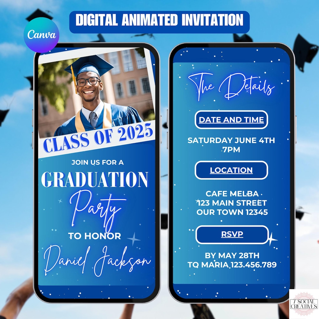 Boys Blue Graduation Invitation. Digital Class of 2025 Grad Invite ...