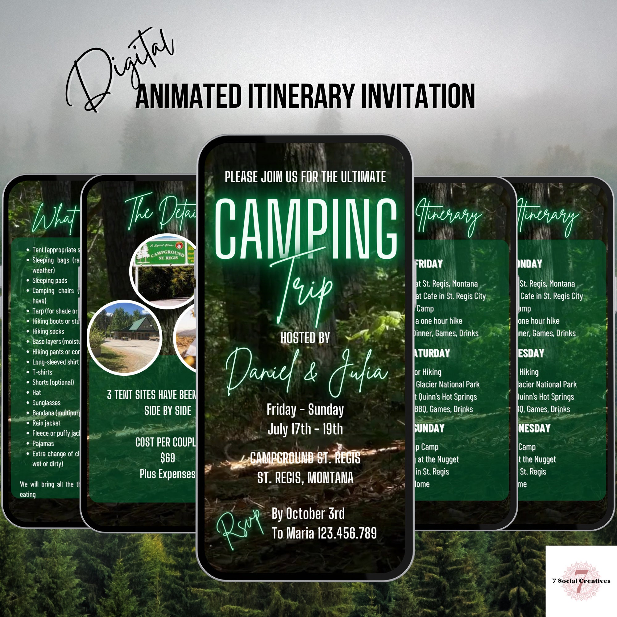 Camping Trip Itinerary Invitation. Digital Camping Holiday Invite for ...
