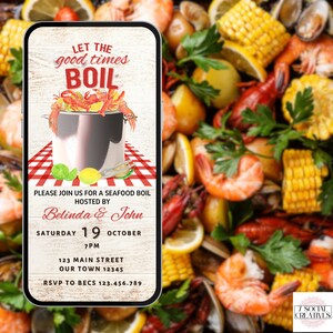 Seafood Boil Party Invite. Digital Animated Shrimp, Clam, Crawfish ...