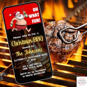 Funny Christmas BBQ Invitation With Flames. Digital Animated Summer ...