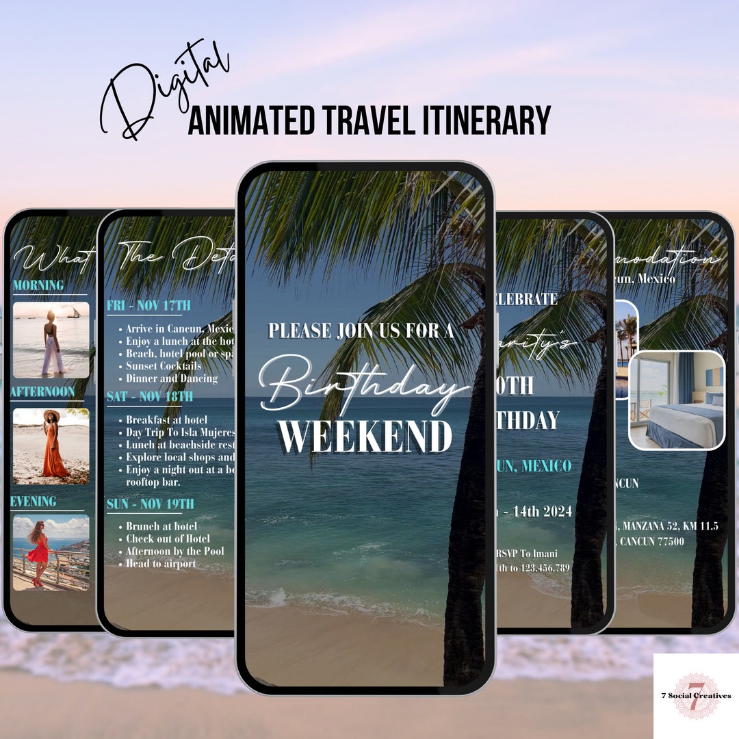 Digital Beach Itinerary Template. Animated Tropical Weekend Planner ...