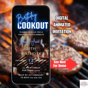 Birthday Cookout Invitation in Blue. Digital Backyard Summer Chill and ...