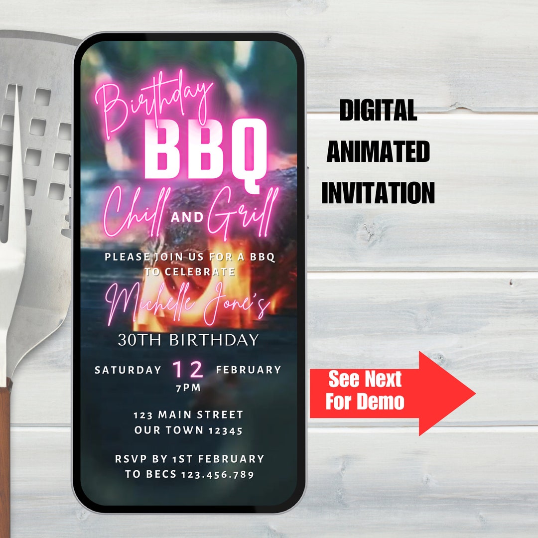 Digital Birthday BBQ Chill and Grill Invitation. Animated Barbeque ...