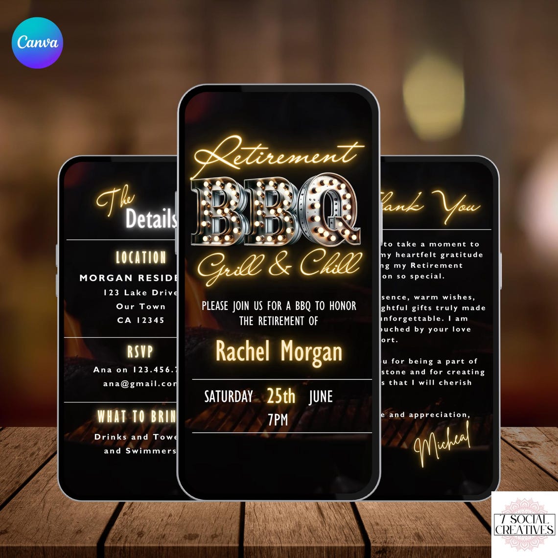 Retirement BBQ Invitation With Bonus Thank You. Digital Mens or Womens ...