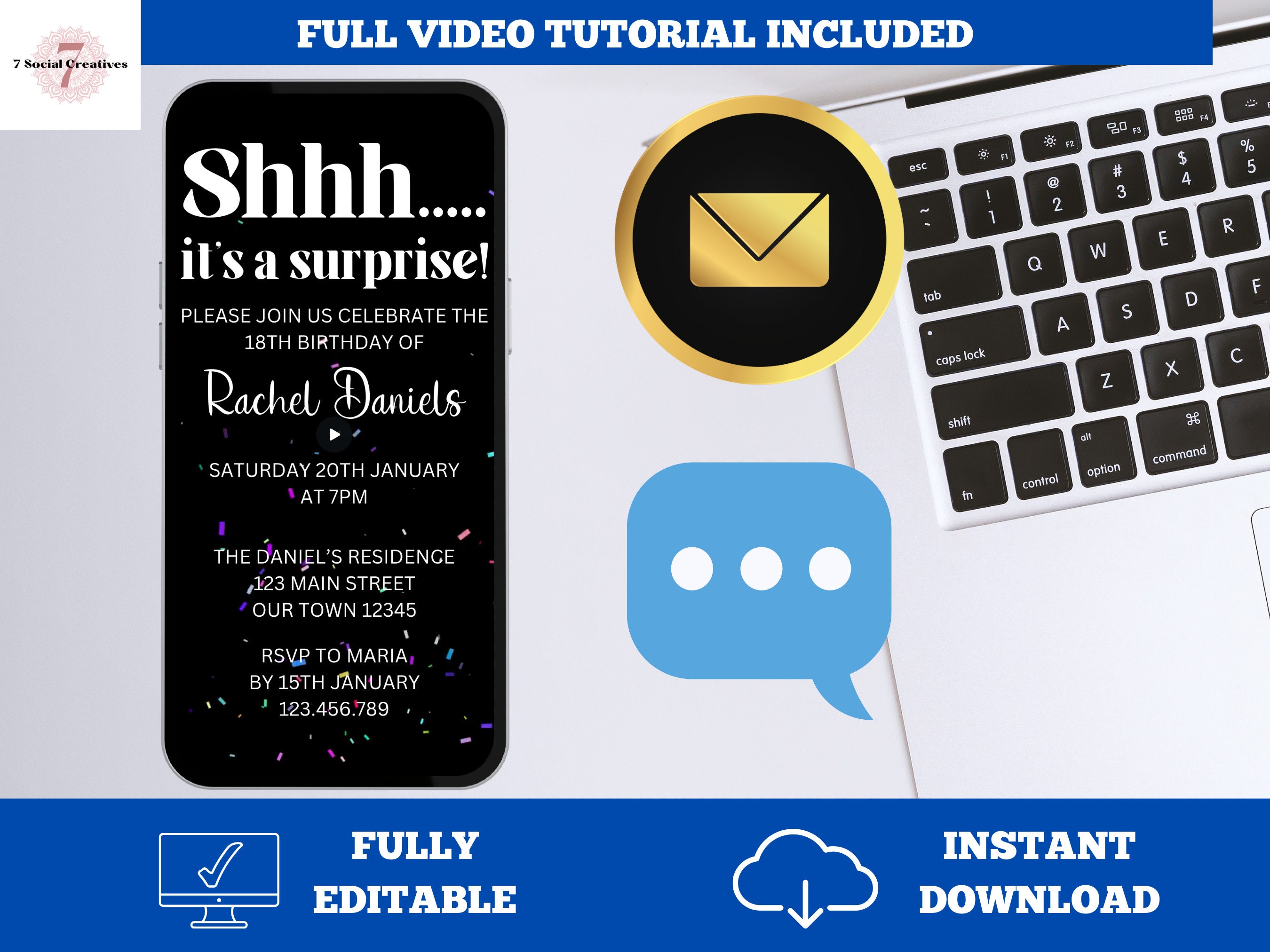 Shhh Surprise Party Invitation. Digital Animated Birthday Invite Ladies ...