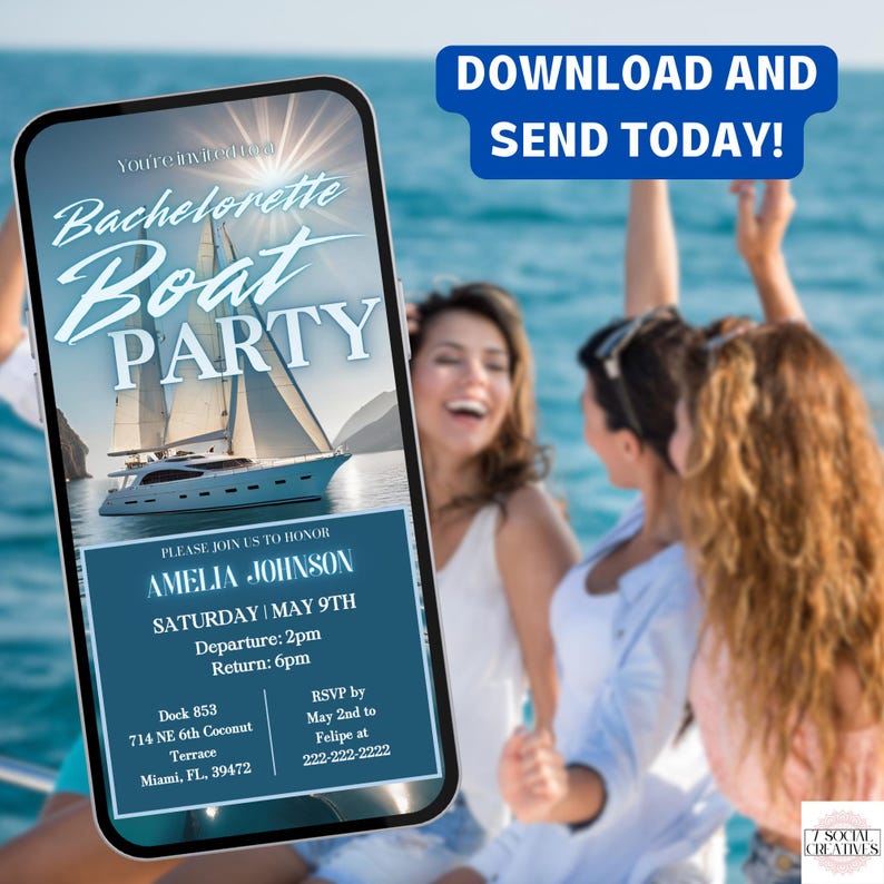 Bachelorette Party Invitation. Digital Hens Party Yacht Sailing ...