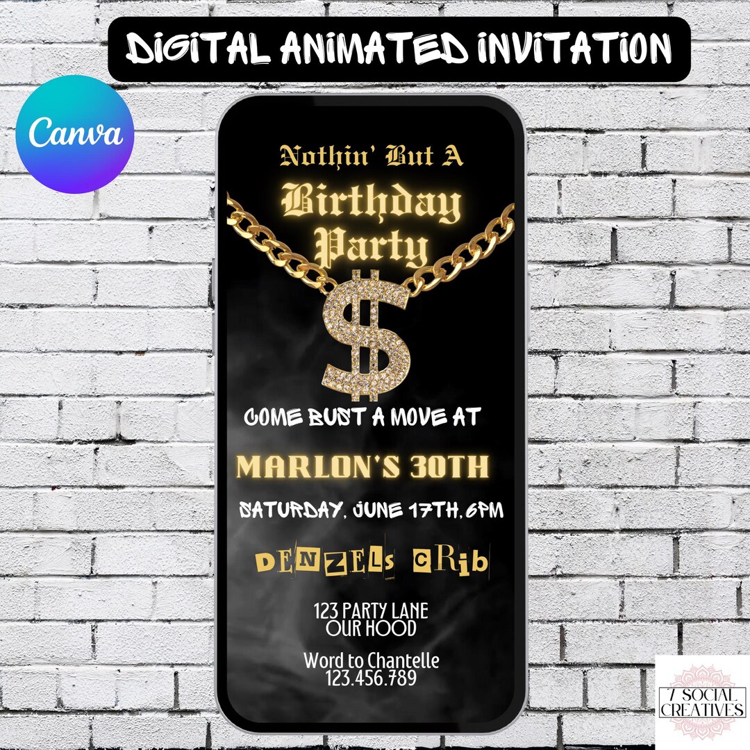 Hip Hop Birthday Invitation. Digital Animated 90s Theme Bling Party ...