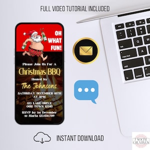 Funny Christmas BBQ Invitation With Flames. Digital Animated Summer ...