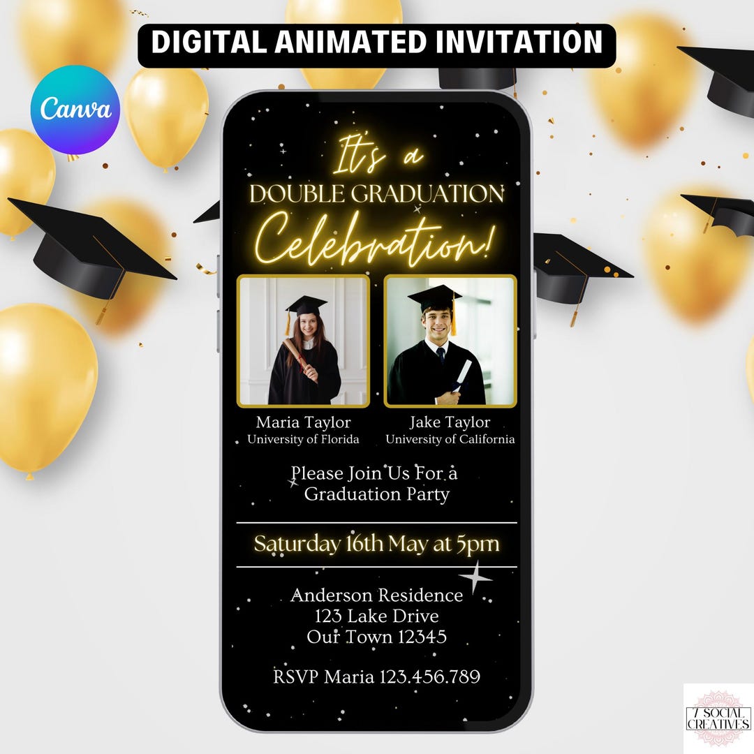 Double Graduation Invitation. Digital Class of 2025 Grad Party Invite ...