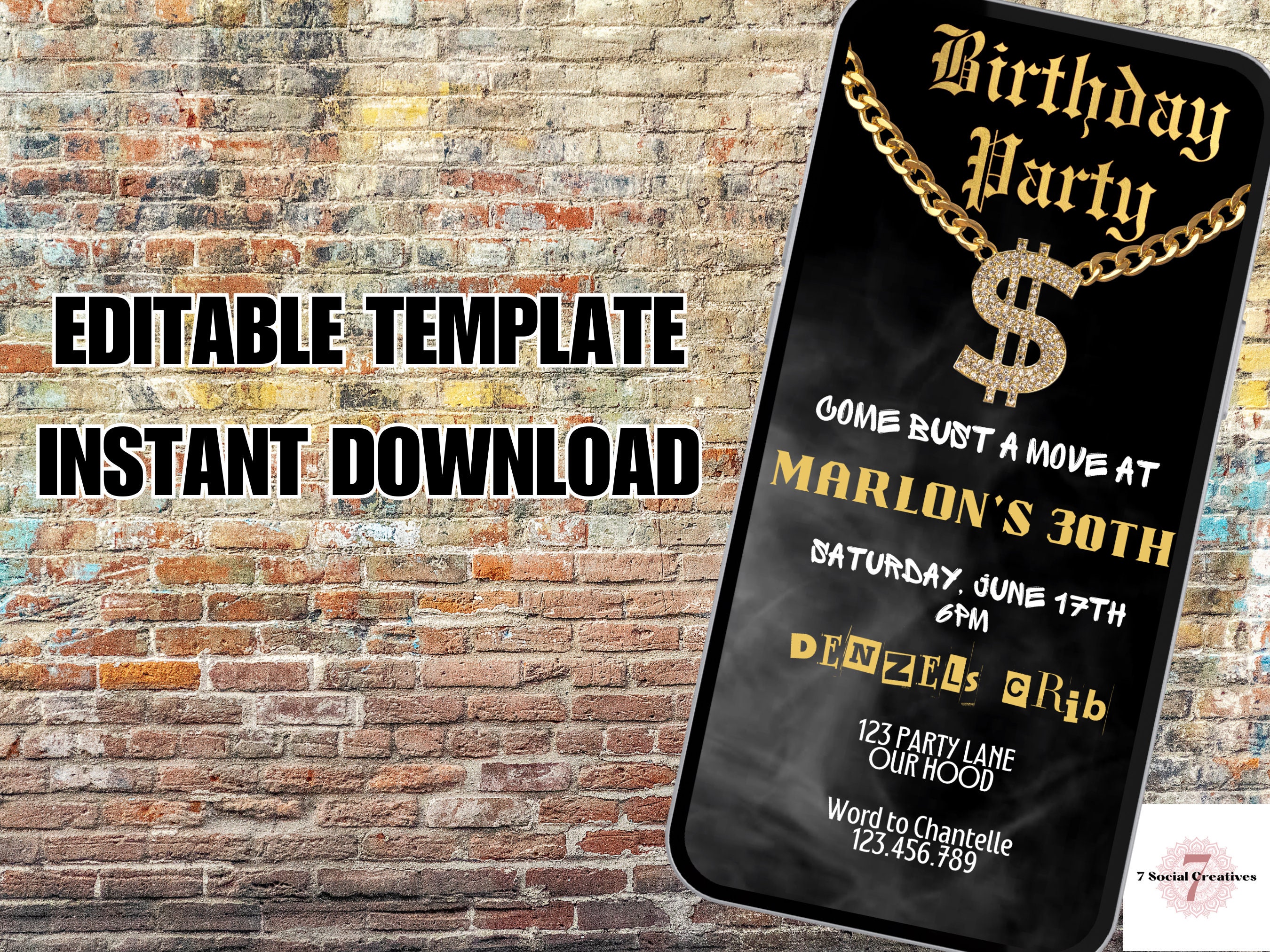 Hip Hop Birthday Party Invitation. Editable Template Ice Bling - Etsy