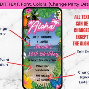 Aloha Luau Party Invitation in Pink. Digital Animated Invite With ...