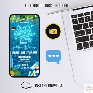 Graduation Pool Party Invitation. Blue Digital Class of 2025 ...