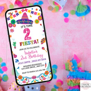 Fiesta 2nd Birthday Invitation. Digital Animated Girls Party Invite ...