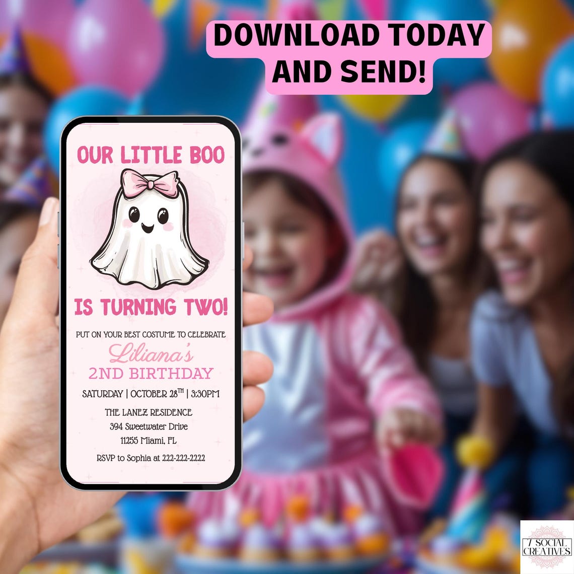 Our Little Boo is Turning Two Invitation. Digital Girls 2nd Birthday ...