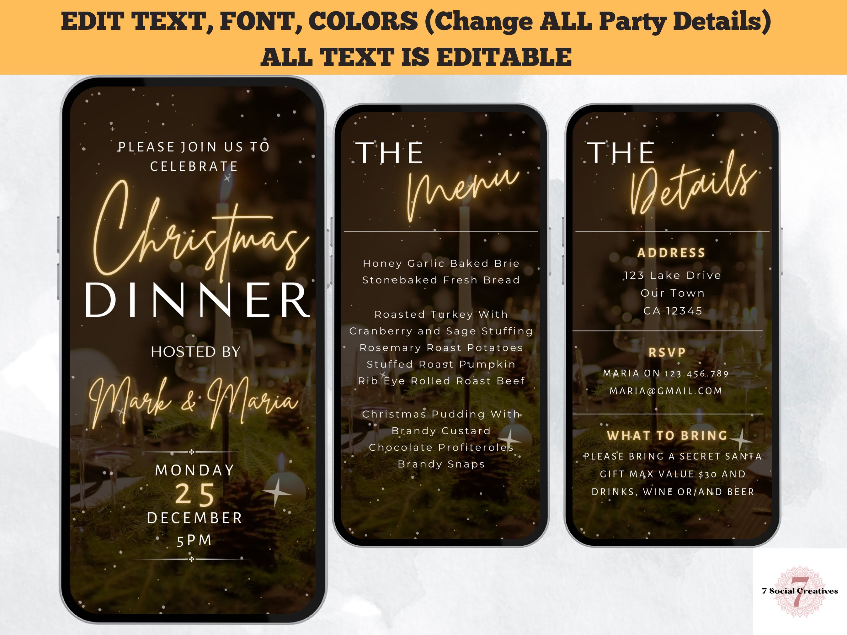 Digital Christmas Dinner Invitation With Menu. Animated Video Xmas ...