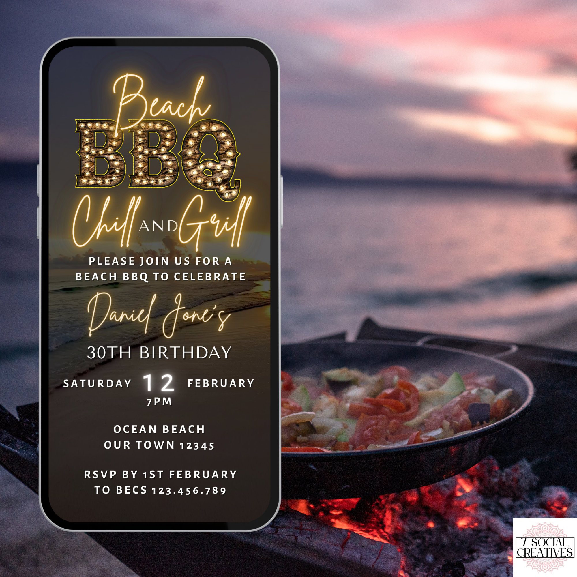 Beach BBQ Party Invitation. Digital Summer Barbeque Invite. Animated ...