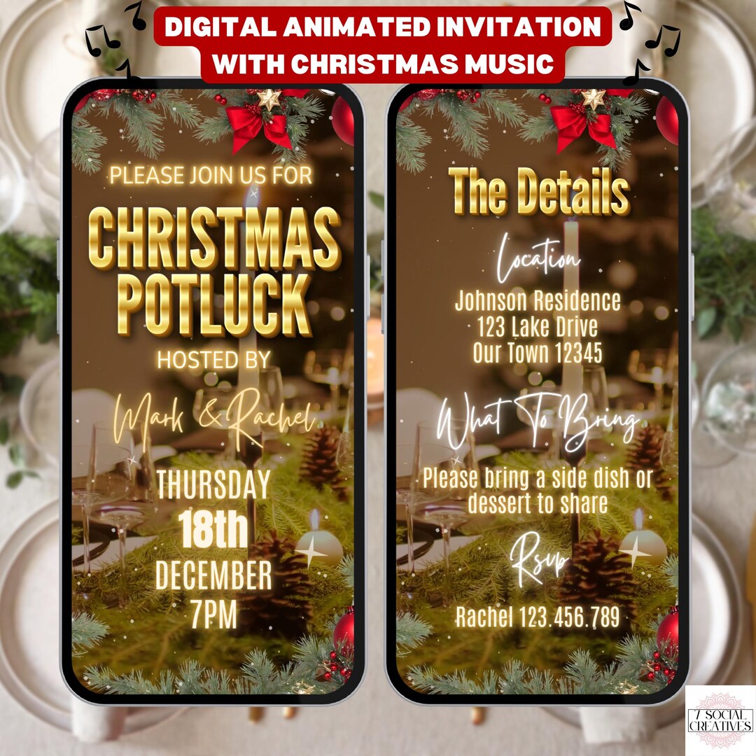 Christmas Potluck Invite With Music. Digital Animated Holiday Pot Luck ...