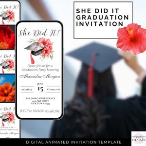 She Did It Graduation Invitation. Digital College or High School Grad ...