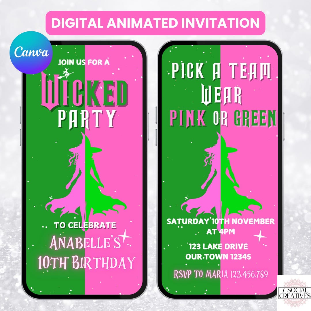 Wicked Birthday Party Invitation. Digital Girls Musical Wicked Theme ...
