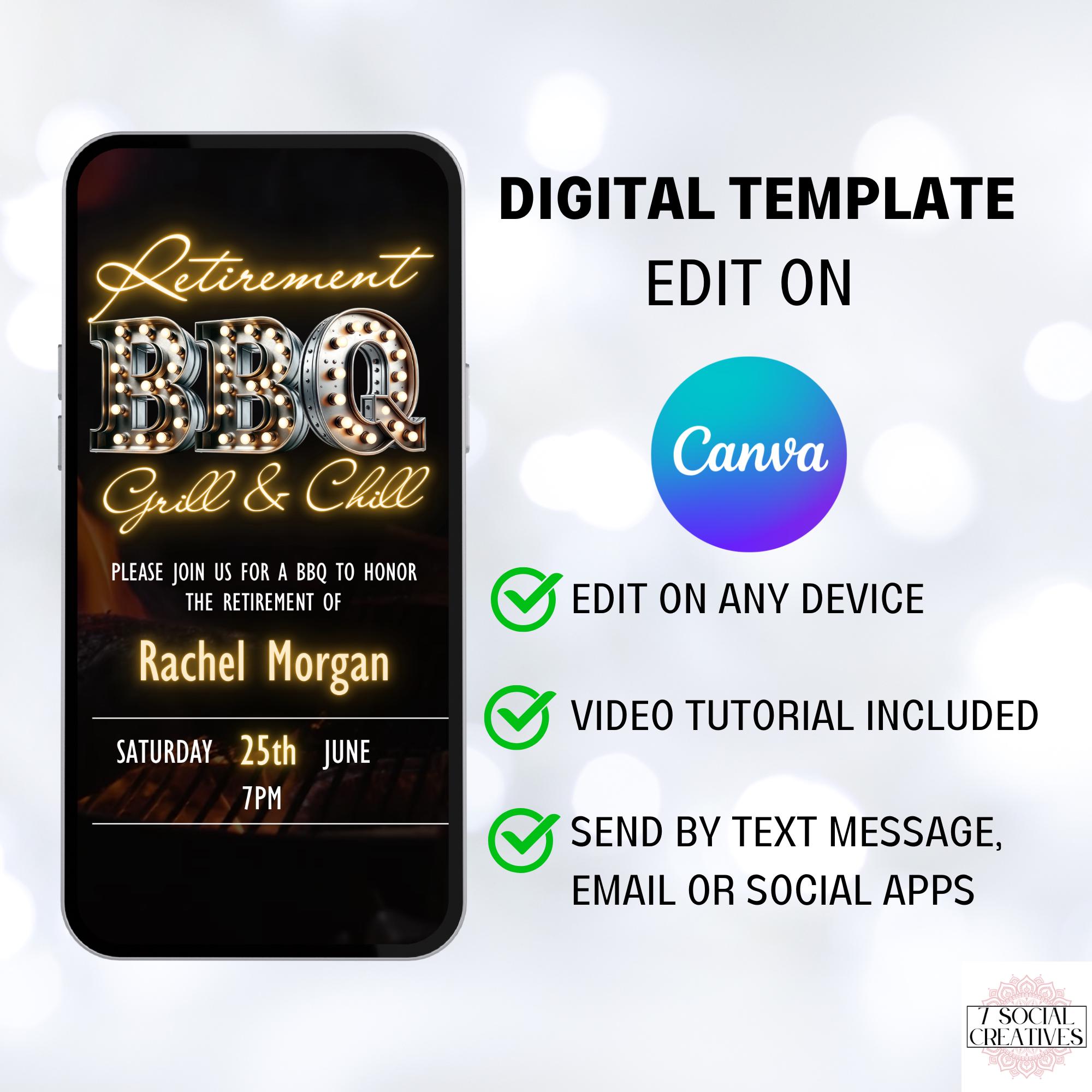 Retirement BBQ Invitation With Bonus Thank You. Digital Mens or Womens ...