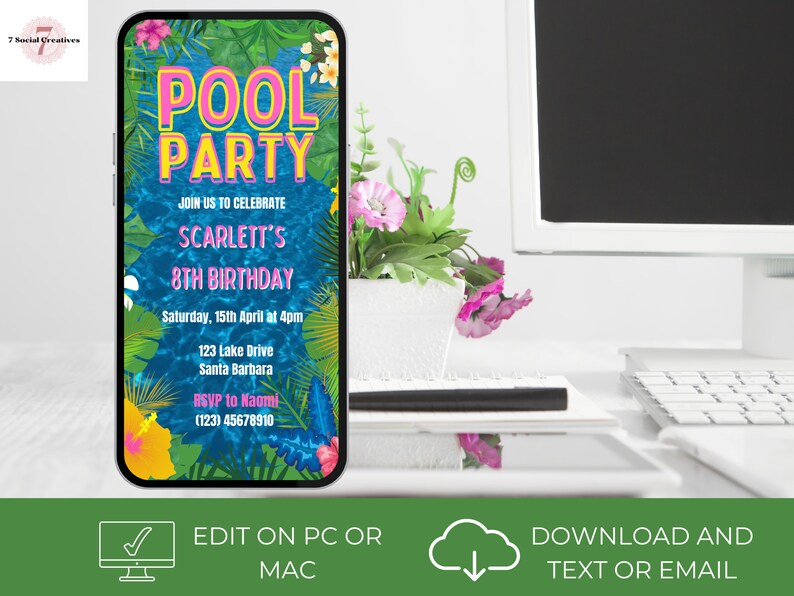 Tropical Pool Party Invitation Digital Video. Summer Island or - Etsy