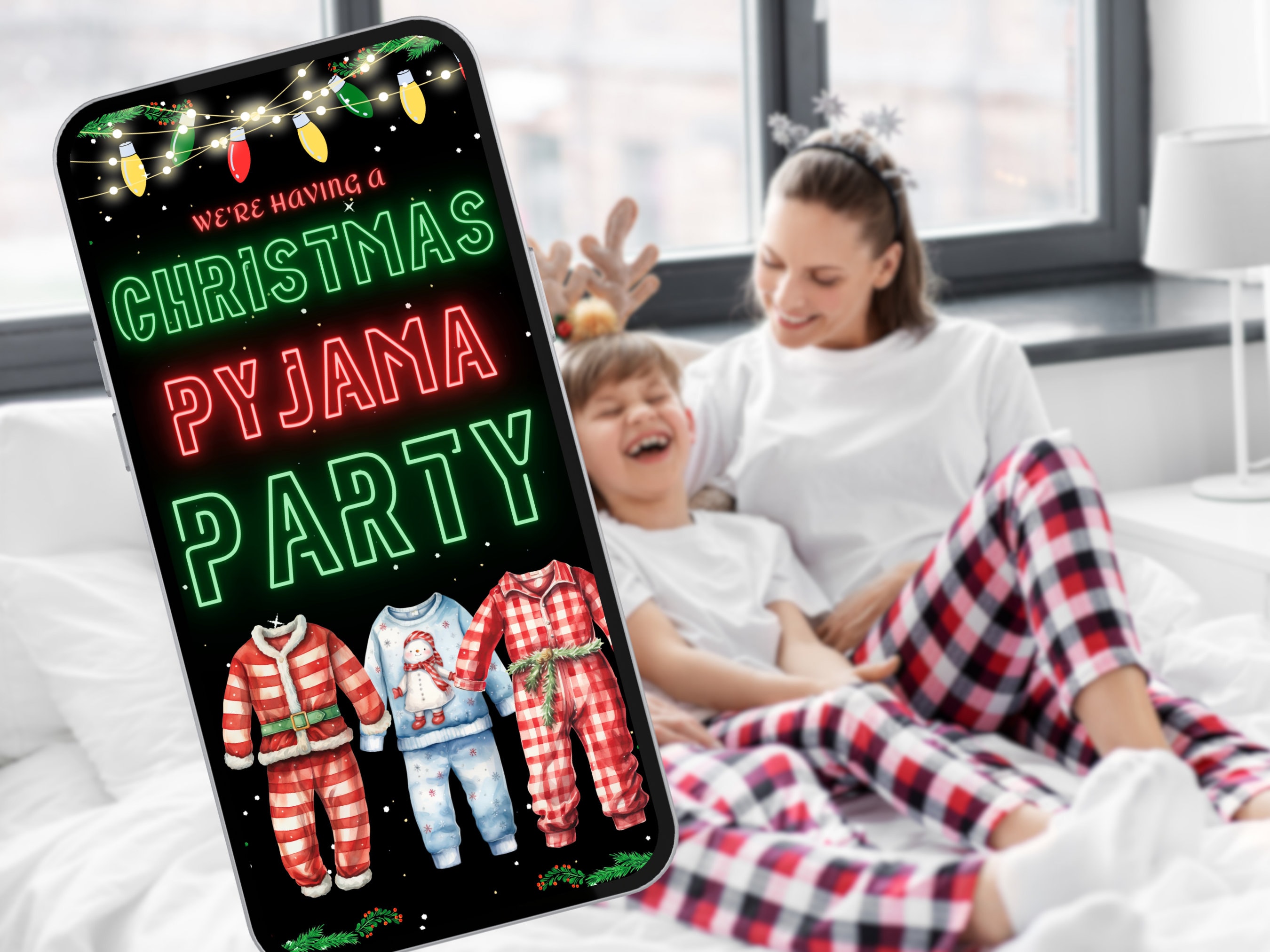 Christmas Pyjama Party Invitation. Digital Animated Christmas PJ Party ...