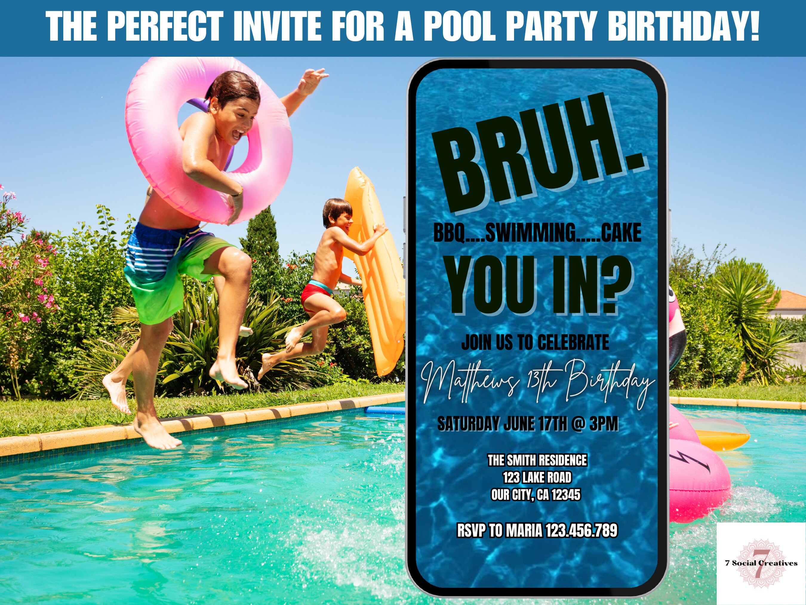 Bruh Pool Party Invite for Teenage Boys Birthday. Editable - Etsy