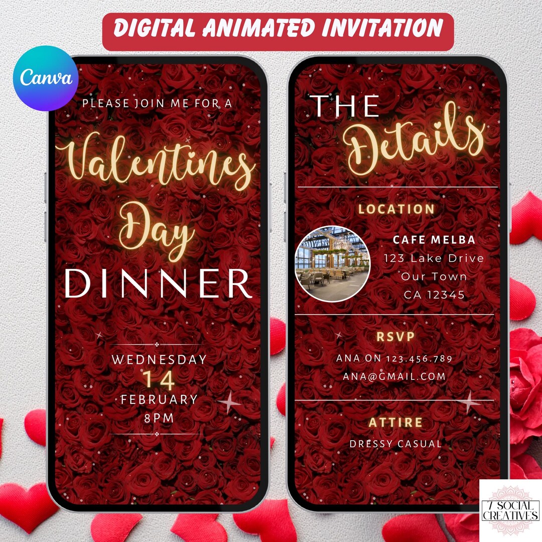 Valentines Day Dinner Invitation. Animated Digital Valentine Party ...