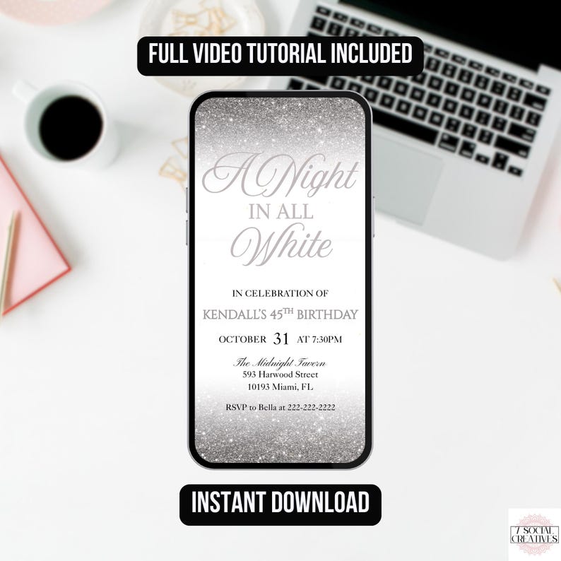 All White Party Invitation. Digital Night in All White Birthday or ...